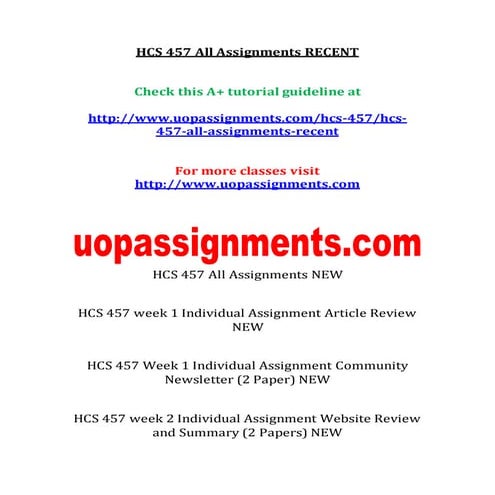 HCS 457 Entire Course NEW | DOCX