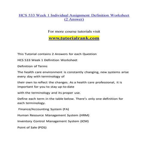 HCS 533 Enhance teaching/tutorialrank.com