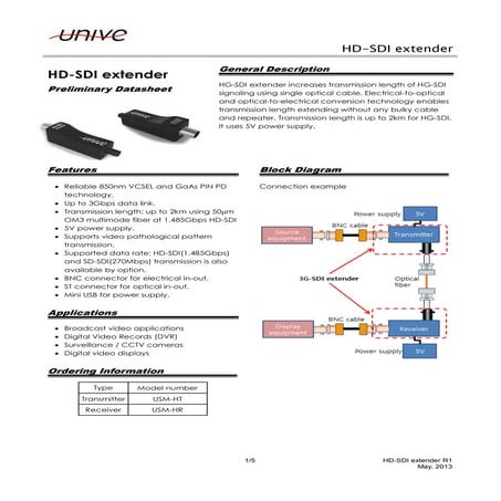 Hd sdi extender datasheet-preliminary v0.1 | PDF