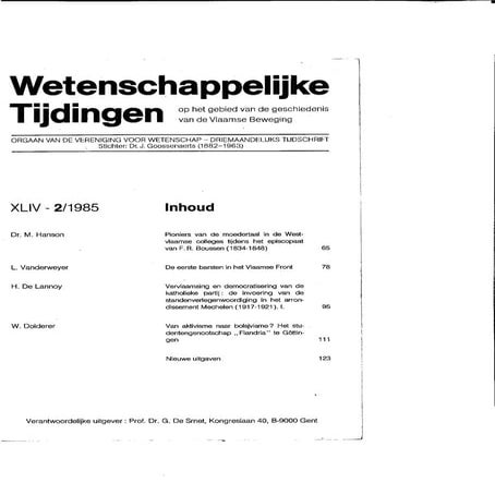 H De Lannoy Art Katholieke Partij Wetenschappelijke Tijdingen 1985 1986 | PDF