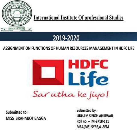 Hdfc life functions of hrm | PPTX