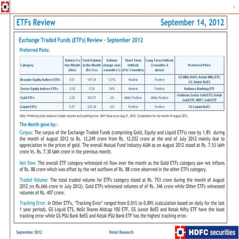 HDFC Sec ETFs review - September 2012 | PPT