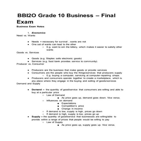 Bbi2 o grade 10 business – final exam | DOCX