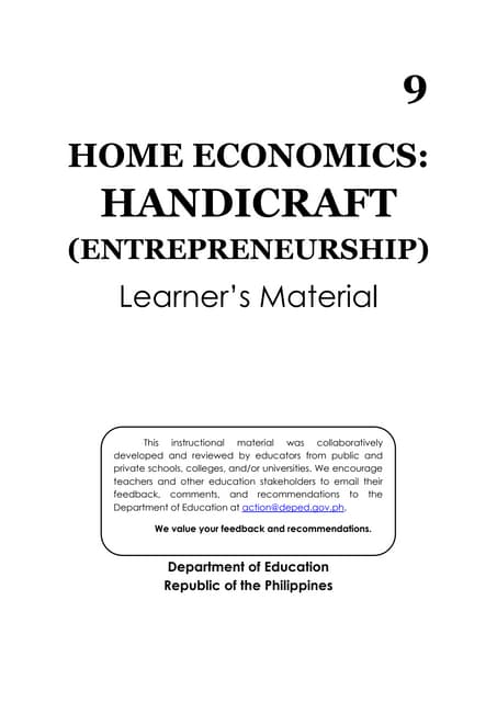 TLE/HE Handicraft Curriculum Guide | PDF