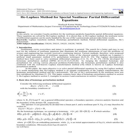 He Laplace Method For Special Nonlinear Partial Differential Equations Pdf