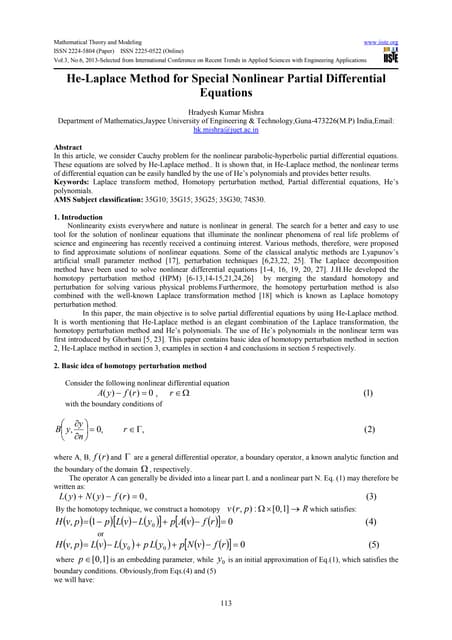 He Laplace Method For Special Nonlinear Partial Differential Equations Pdf