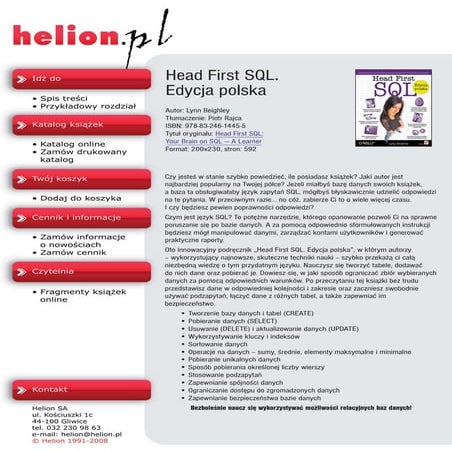 Head First SQL. Edycja polska | PDF
