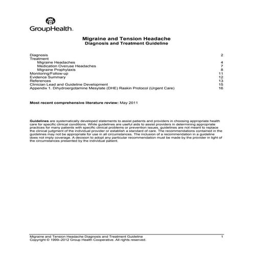Migraine and Tension Headache Diagnosis and Treatment Guideline | PDF