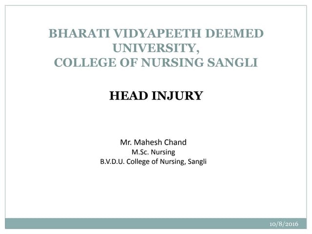 HEAD INJURY IN CHILDREN: NURSING MANAGEMENGT.pptx