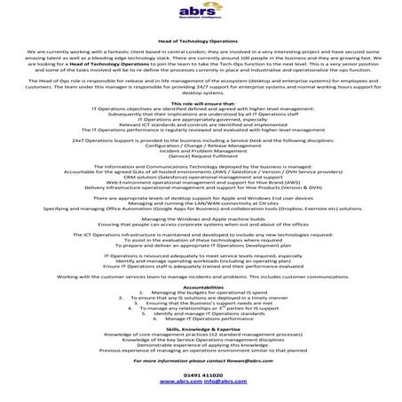 Head of Technical Operations | PDF