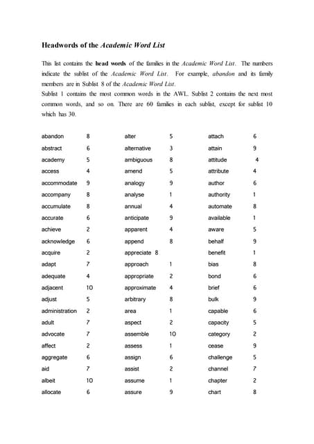 Academic word(word list for ielts) | PDF
