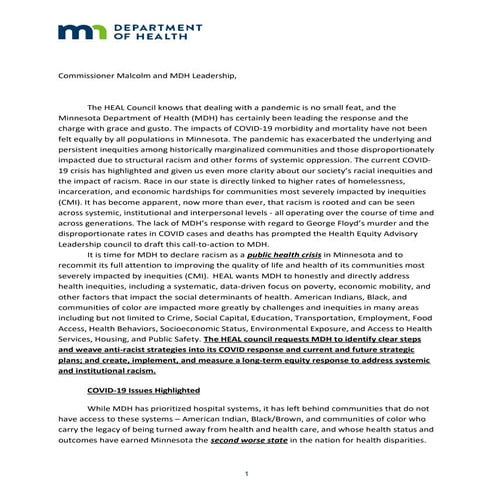 HEAL Letter to Commissioner Malcolm 2020 | PDF