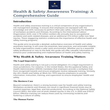 Health & Safety Awareness Training: A Comprehensive Guide | PDF