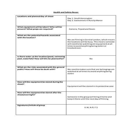 Health and safety form | DOCX