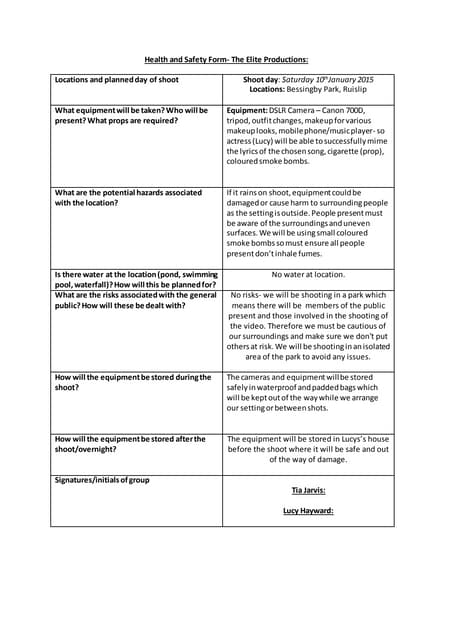 Health and safety form | PDF