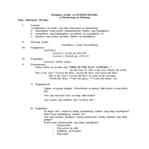 Music, Arts, Physical Education and Health Grade 2 | DOCX