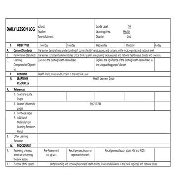 Lesson log in Quarter 2 Health Education.docx