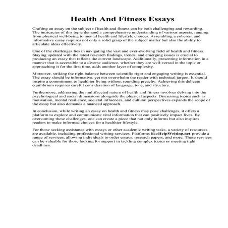 Health And Fitness Essays. Developing Physical Fitness Essays The ...