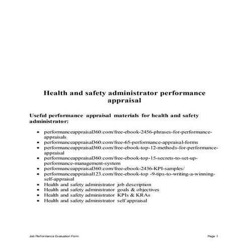Health and safety administrator performance appraisal | DOCX