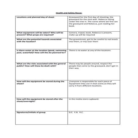 Health and safety form | DOCX
