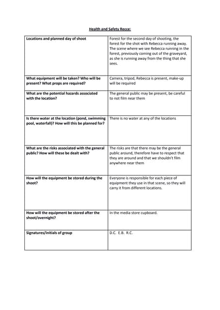 Health and safety form | PDF