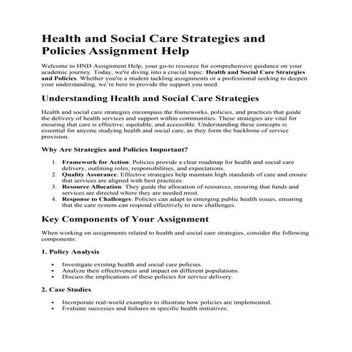 Health and Social Care Strategies and Policies Assignment Help | DOCX