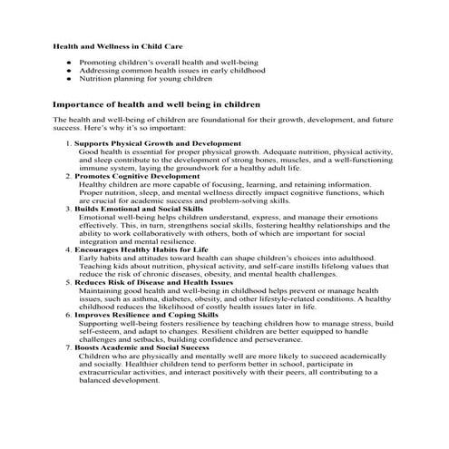 Health and Wellness/ well being in Child Care | DOCX