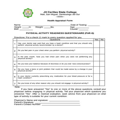 Health appraisal form | DOCX