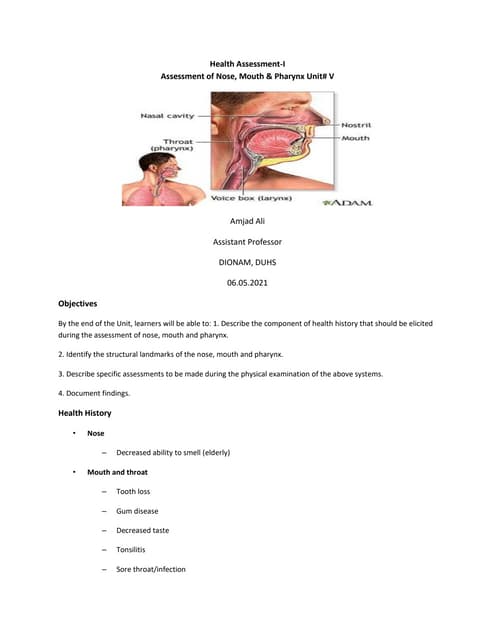 Health assessment on the mouth and oropharynx examination | PPTX ...