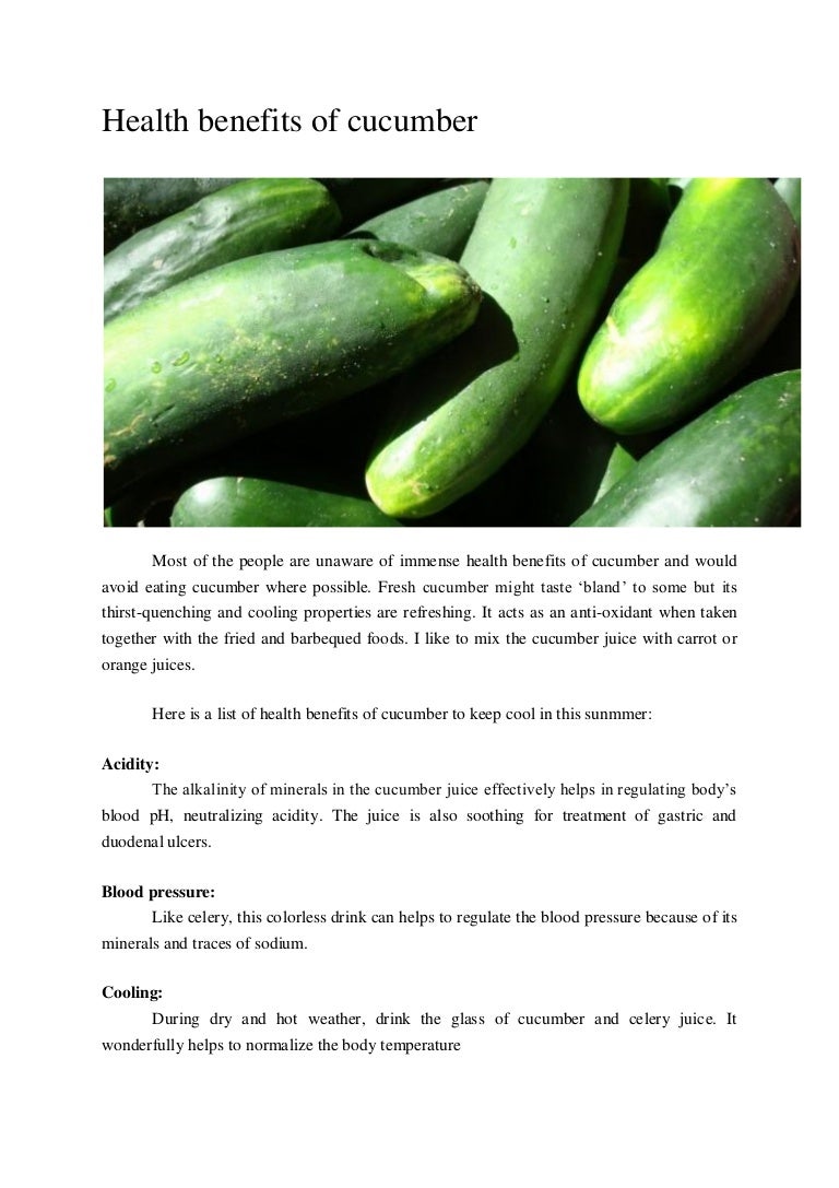 Health Benefits Of Cucumber