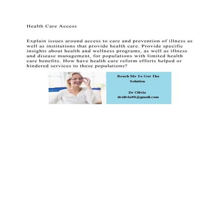 Health Care AccessExplain issues around access to care and pre | DOCX ...
