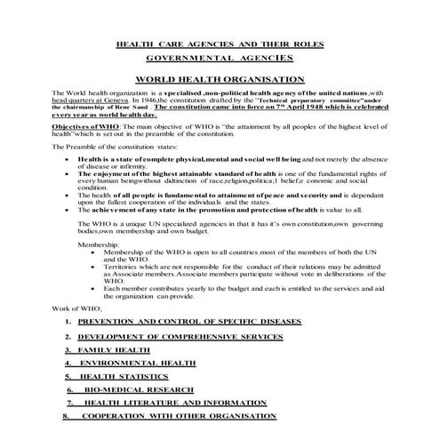 Health care agencies and their roles | PDF