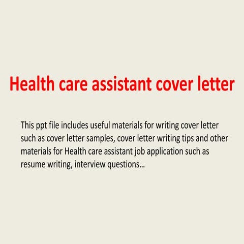 Cover Letter For Health Care Assistant Health Care Assistant No