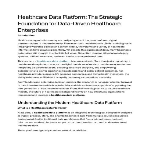 Healthcare Data Platform: The Strategic Foundation for Data-Driven ...