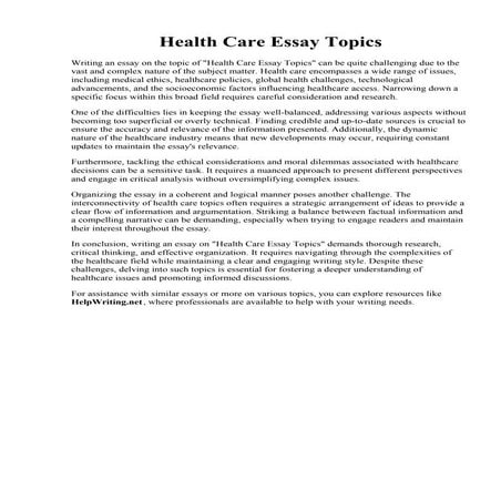 Health Care Essay Topics. Personal Health Care Essay | PDF