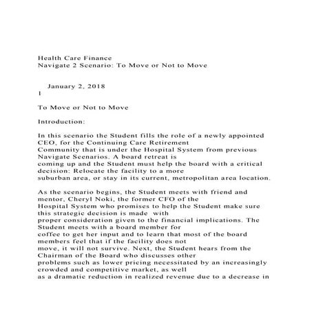 Health Care Finance Navigate 2 Scenario To Move or Not to.docx