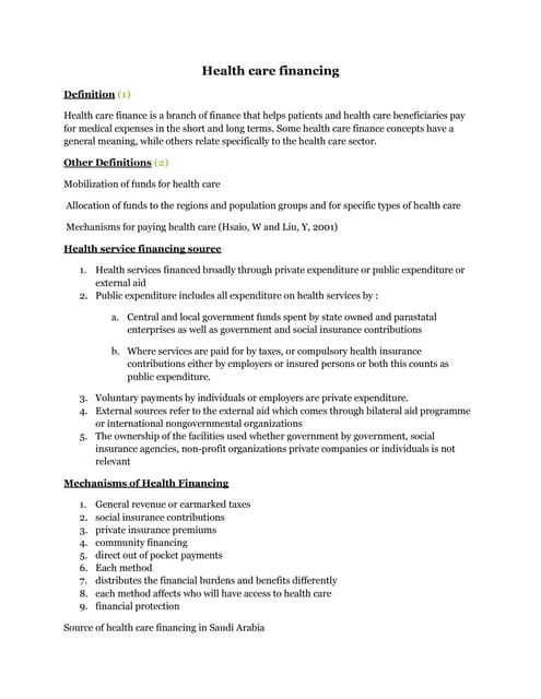 Health care financing | PPT