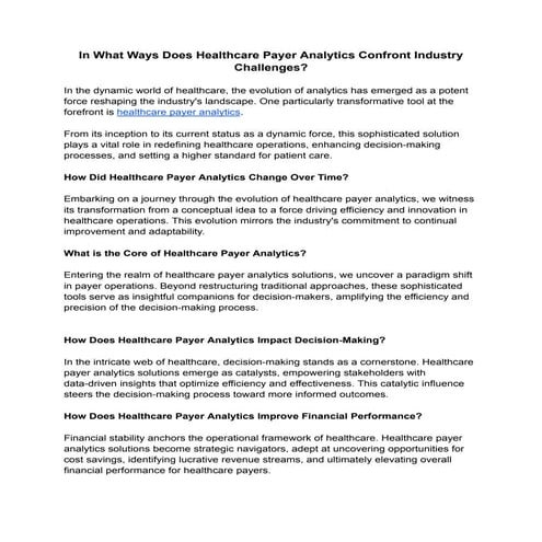 Healthcare payer analytics | PDF