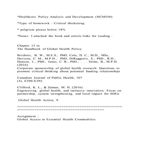 Healthcare Policy Analysis and Development (HCM550)Type of hom | DOCX