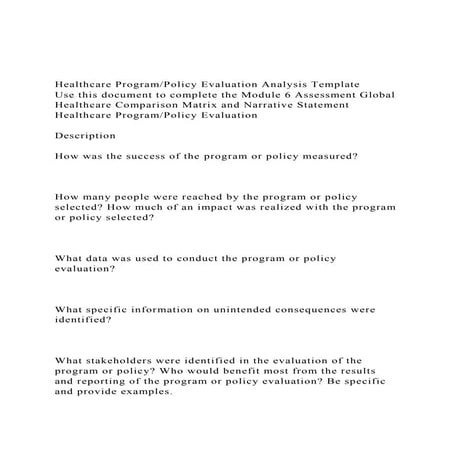 Healthcare ProgramPolicy Evaluation Analysis TemplateUse th.docx
