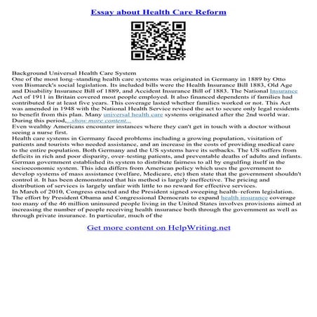 Argumentative Essay On Health Care Reform | PDF