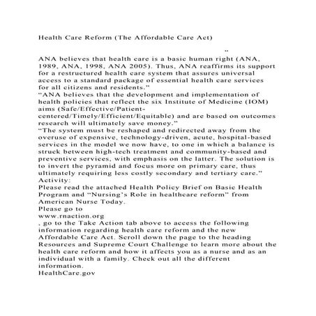 Health Care Reform (The Affordable Care Act) .docx
