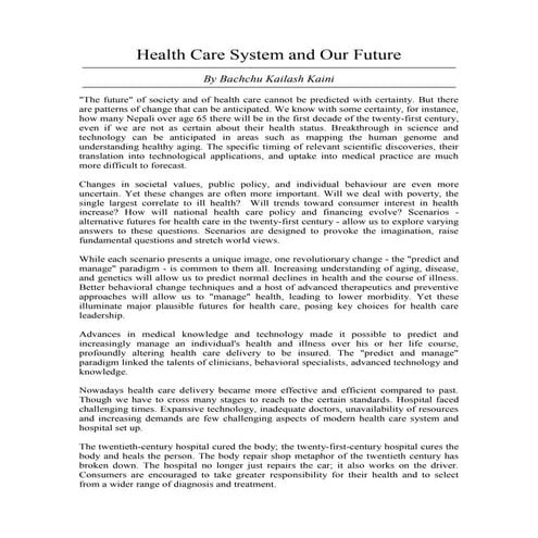 Health Care System and Our Future | PDF