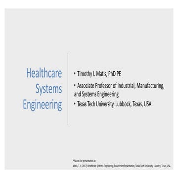 Healthcare Systems Engineering | PDF