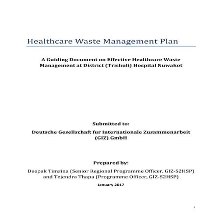 Healthcare Waste Management Plan- 2017 | PDF