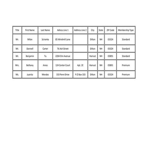 Health club member directory | DOCX