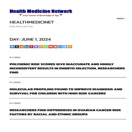 health daily news healthmedicinet- 2024-06-01 | PDF | Brain and Nervous System Disorders ...