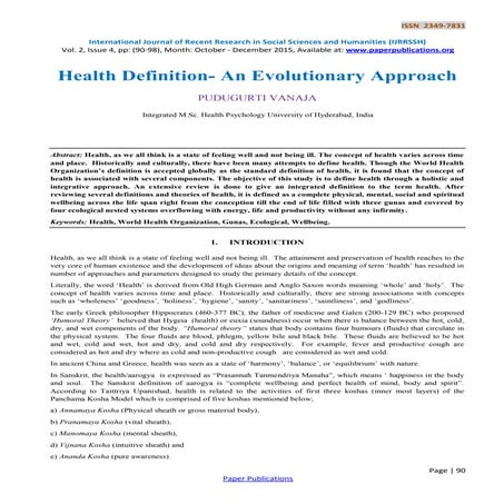 Health Definition- An Evolutionary Approach | PDF