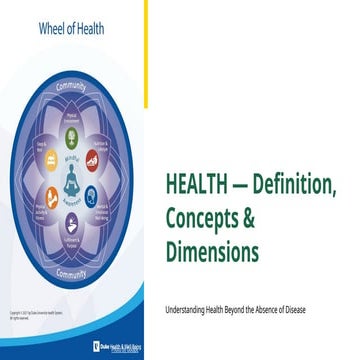 HEALTH, changing concepts of health and Different dimensions of health ...