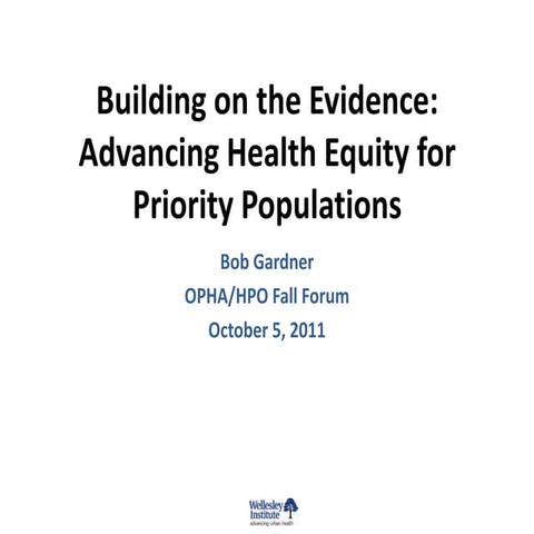 Building on the Evidence: Advancing Health Equity for Priority ...